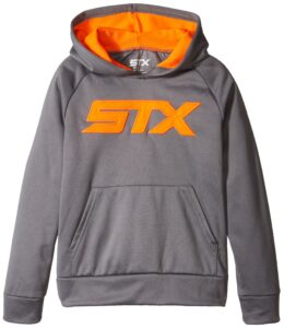 stx little boys' fleece pullover hoodie sweatshirt, gray/orange, 5/6