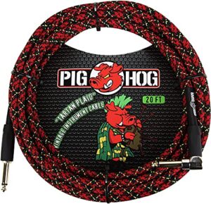 pig hog pch20plr right-angle 1/4" to 1/4" tartan plaid guitar instrument cable, 20 feet