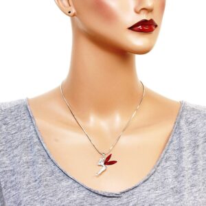 DianaL Boutique Adorable Tinkerbell Fairy Pendant Necklace Red Crystal Wings