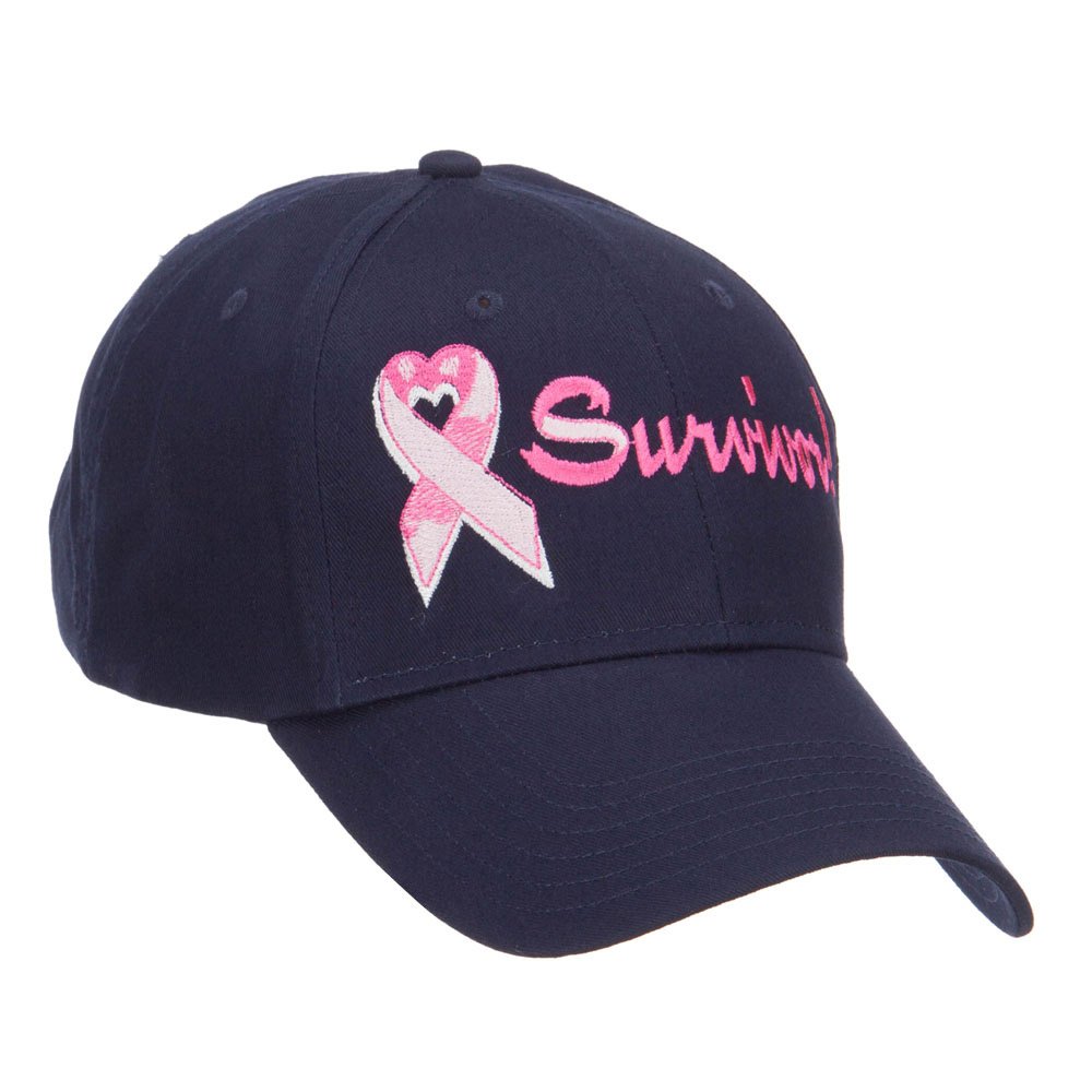 Breast Cancer Survivor Embroidered Cotton Cap - Navy OSFM