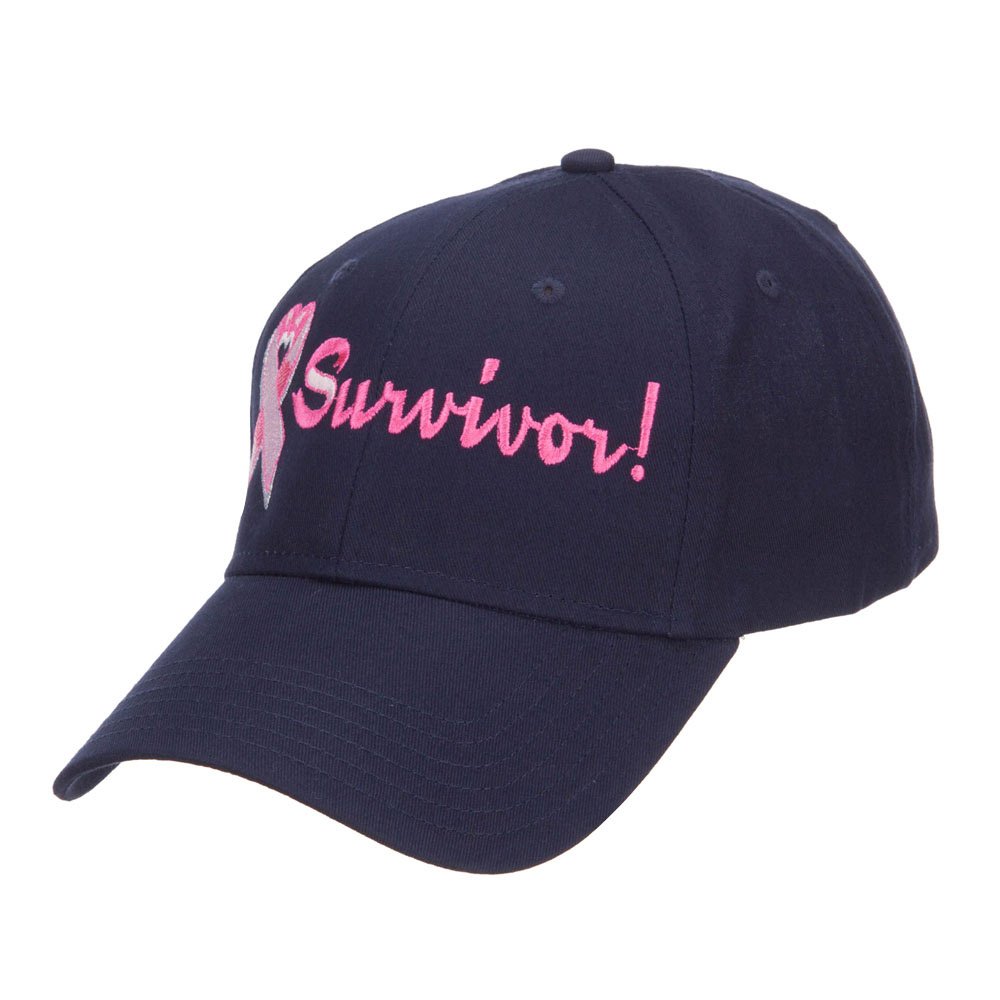 Breast Cancer Survivor Embroidered Cotton Cap - Navy OSFM