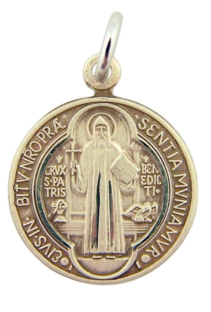 Sterling Silver Catholic Saint Benedict Protection Against Evil Medal, 3/4 Inch