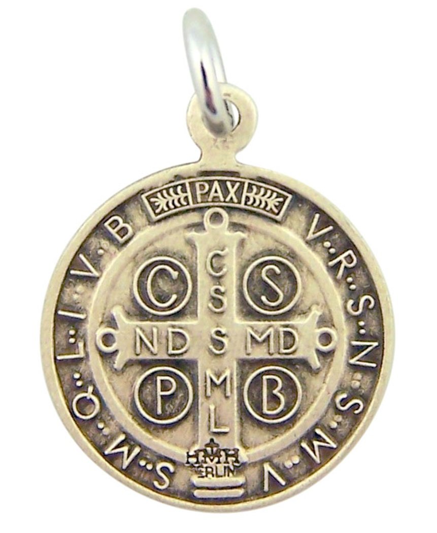 Sterling Silver Catholic Saint Benedict Protection Against Evil Medal, 3/4 Inch