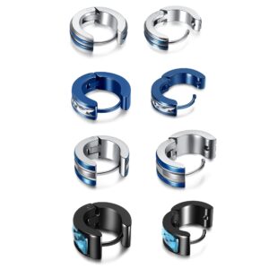 Jovivi 4 Pairs Mens Womens Stainless Steel Fashionable Multi-style Set Luxury Blue Hinge Snap Huggie Hoop Earrings 18G