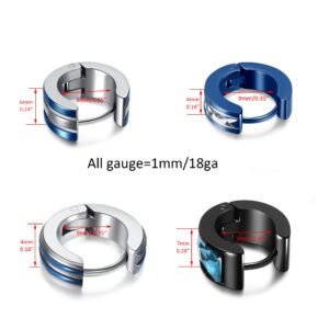 Jovivi 4 Pairs Mens Womens Stainless Steel Fashionable Multi-style Set Luxury Blue Hinge Snap Huggie Hoop Earrings 18G