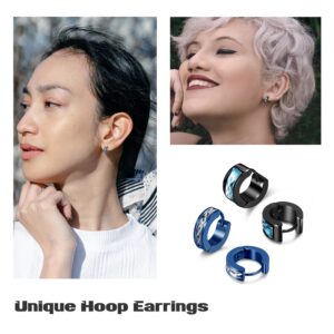 Jovivi 4 Pairs Mens Womens Stainless Steel Fashionable Multi-style Set Luxury Blue Hinge Snap Huggie Hoop Earrings 18G