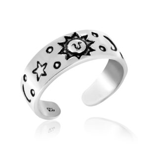 aeravida celestial sky sun moon and star manifestation sterling silver bali toe or pinky ring