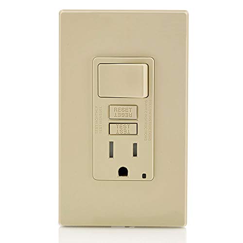 Leviton GFCI Combination Outlet with Switch, 15 Amp, Self Test, Tamper-Resistant with LED Indicator Light, Saves Space, GFSW1-I, Ivory