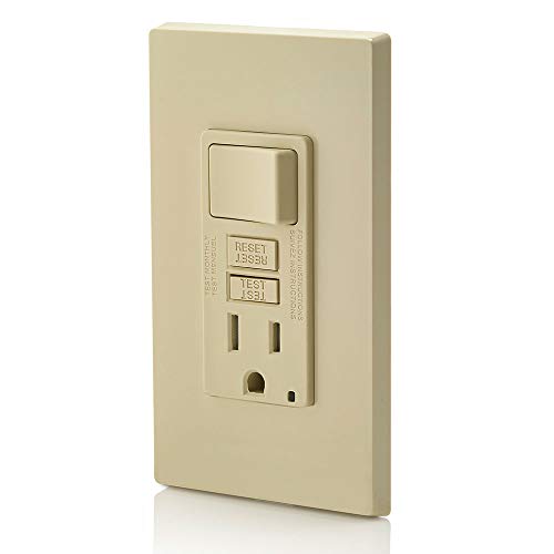 Leviton GFCI Combination Outlet with Switch, 15 Amp, Self Test, Tamper-Resistant with LED Indicator Light, Saves Space, GFSW1-I, Ivory