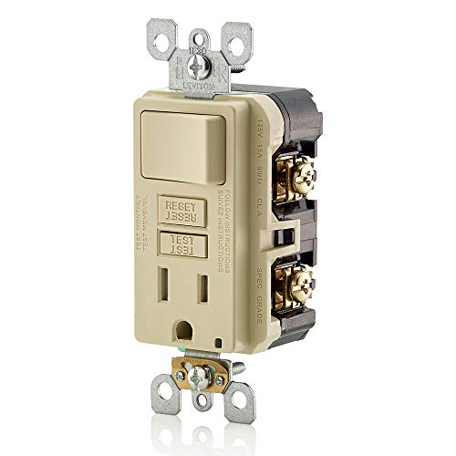 Leviton GFCI Combination Outlet with Switch, 15 Amp, Self Test, Tamper-Resistant with LED Indicator Light, Saves Space, GFSW1-I, Ivory