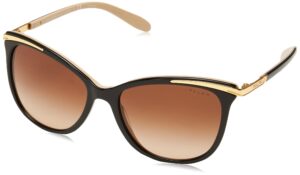 ralph by ralph lauren women's ra5203 cat eye sunglasses, shiny black on nude & gold/gradient brown, 54 mm