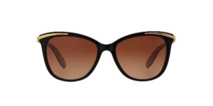 ralph by ralph lauren women's ra5203 cat eye sunglasses, shiny black on nude & gold/polarized gradient brown, 54 mm