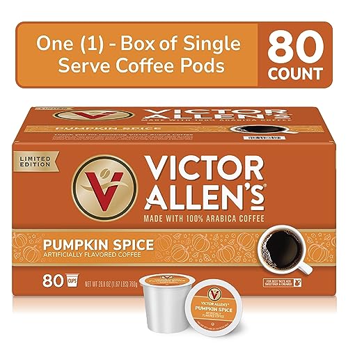 Victor Allen's Coffee Pumpkin Spice Flavored, Medium Roast, 80 Count, Single Serve Coffee Pods for Keurig K-Cup Brewers