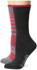 columbia women's 2 pack moisture control crew socks, charcoal/grey, shoe size 4-10