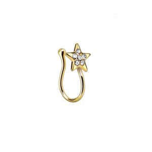 bodyjewelryonline non-piercing nose clip - ion plated star with clear cz gems - (gold color)