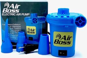 air pump for inflatables - fast fill 1000 lpm inflator deflator, portable electric air pump with 3 attach nozzles - inflatable lake floats, pool rafts, toys, air mattress bed, blow up couch, sofa