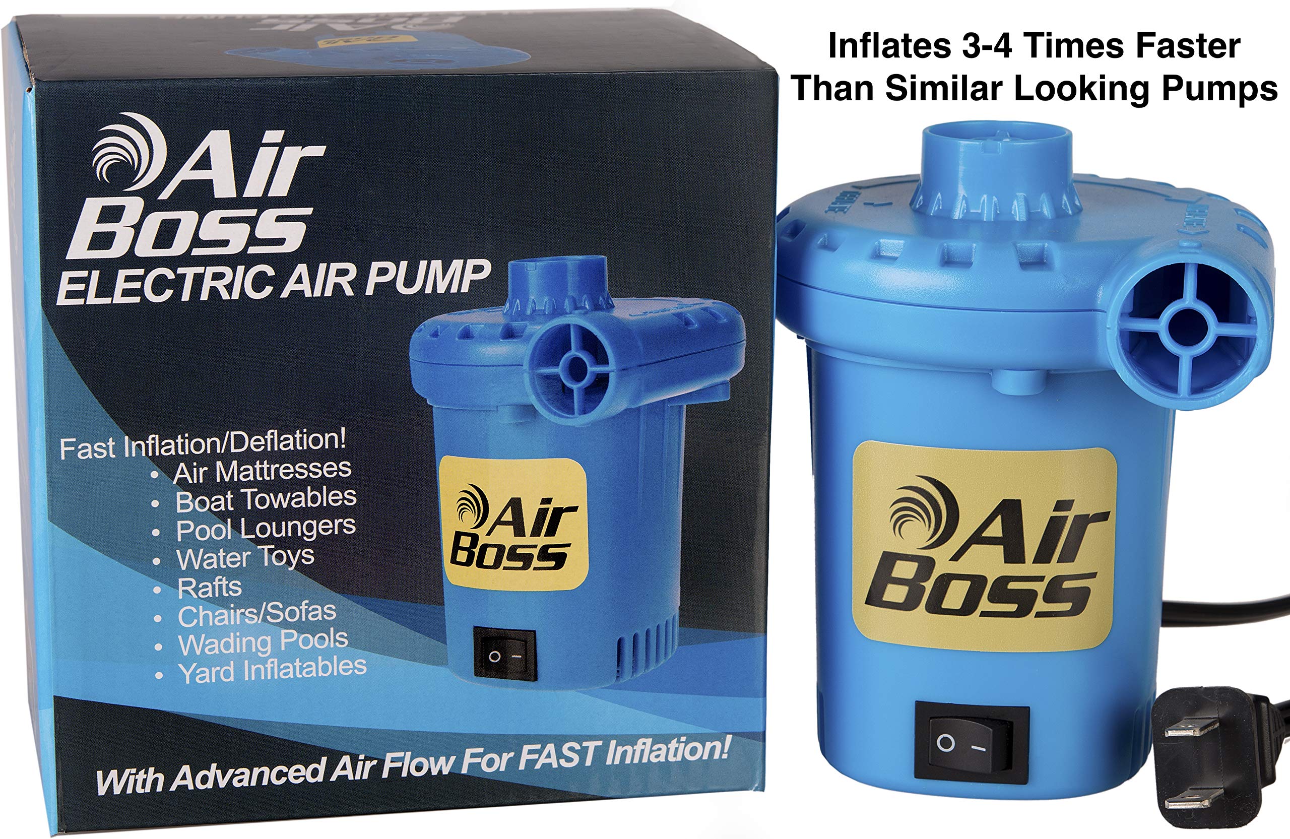 AIR PUMP for INFLATABLES - Fast Fill 1000 LPM Inflator Deflator, Portable Electric Air Pump with 3 Attach Nozzles - Inflatable Lake Floats, Pool Rafts, Toys, Air Mattress Bed, Blow Up Couch, Sofa