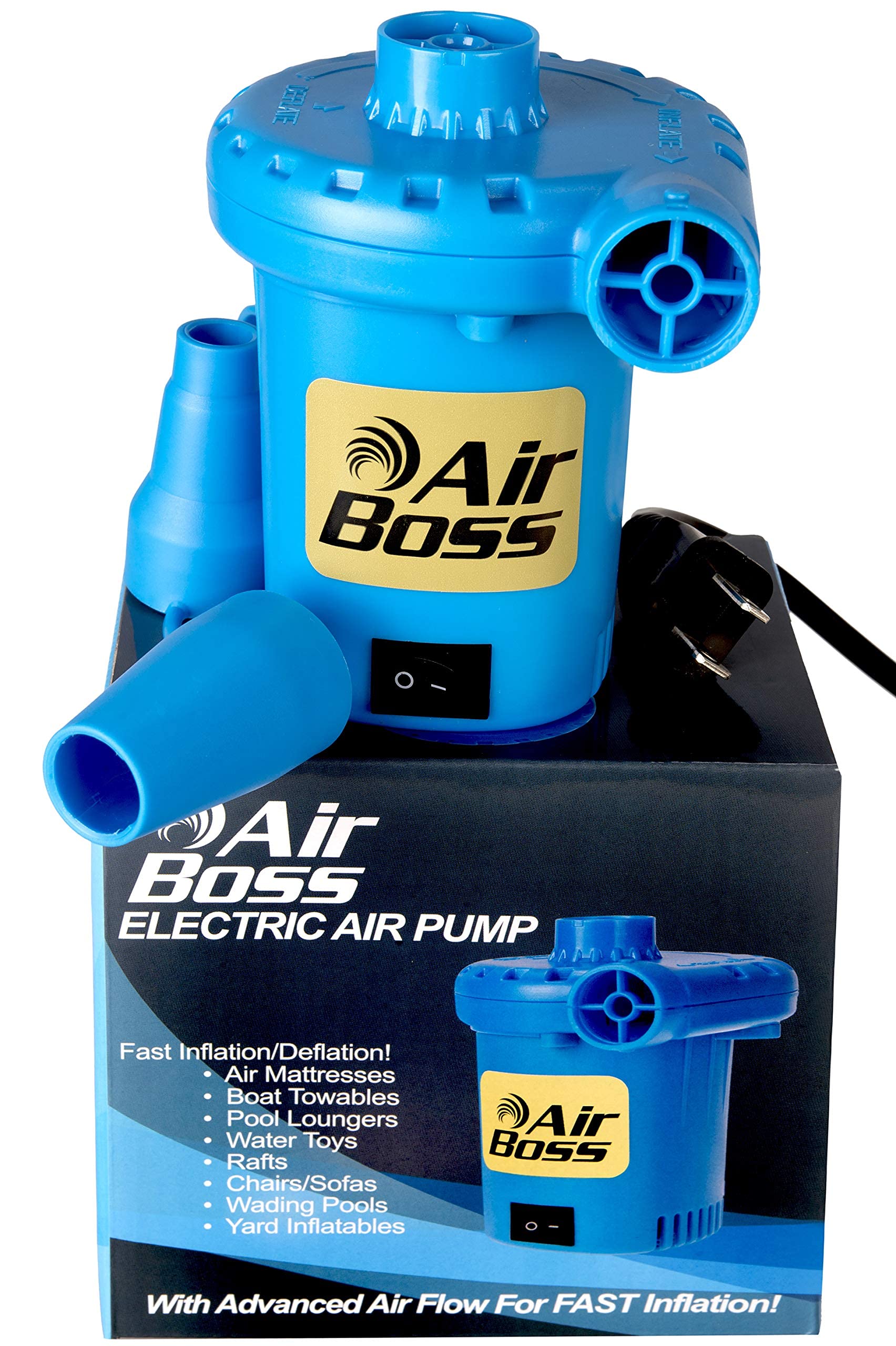 AIR PUMP for INFLATABLES - Fast Fill 1000 LPM Inflator Deflator, Portable Electric Air Pump with 3 Attach Nozzles - Inflatable Lake Floats, Pool Rafts, Toys, Air Mattress Bed, Blow Up Couch, Sofa