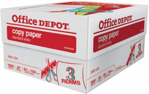 office depot 3-ream case multipurpose copy fax laser inkjet printer paper, 8 1/2 x 11 inch letter size, 104 (euro)/ 92 (us) brightness, 20 lb. density, white, 1500 sheets total (925382)