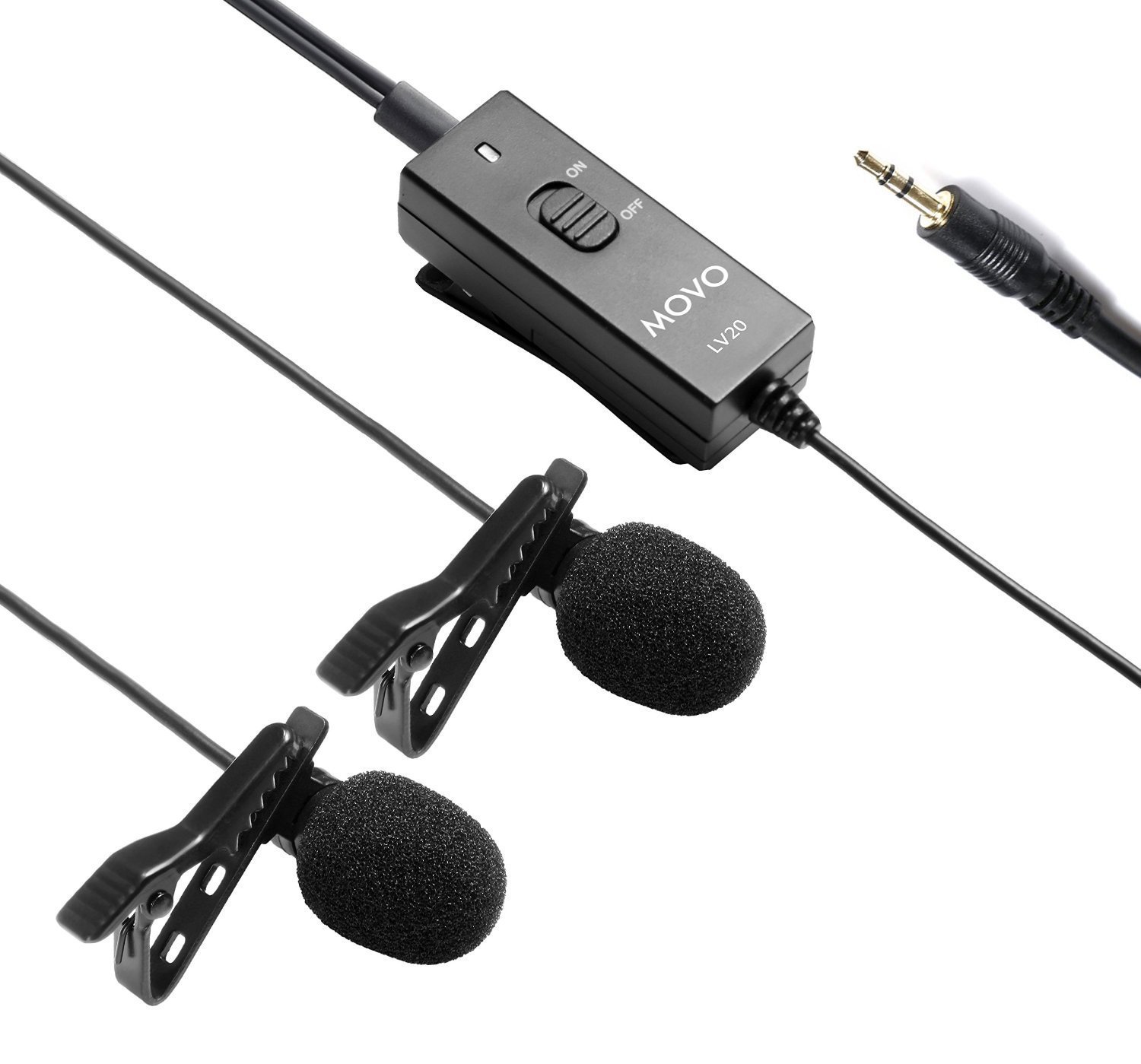 Movo LV20 Dual Lavalier Microphone - Clip-on Omnidirectional Condenser Interview Microphone Set for Cameras, Camcorders, and Recorders