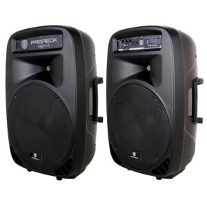 PRORECK Party 15 Portable 15-Inch 2000 Watt 2-Way Powered PA Speaker System Combo Set with Bluetooth/USB/SD Card Reader/FM Radio/Remote Control/LED Light