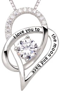 alov jewelry sterling silver "i love you to the moon and back" love heart cubic zirconia pendant necklace