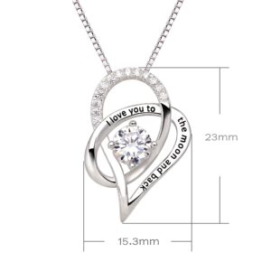 ALOV Jewelry Sterling Silver "I Love You To The Moon and Back" Love Heart Cubic Zirconia Pendant Necklace