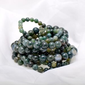 Paialco Set of 3 Moss Agate Gemstone Elastic Bead Bracelet Bead Size 6mm