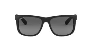 ray-ban rb4165 justin rectangular sunglasses, rubber black/polarized light grey gradient grey, 55 mm