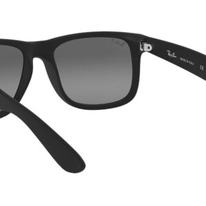 Ray-Ban RB4165 Justin Rectangular Sunglasses, Rubber Black/Polarized Light Grey Gradient Grey, 55 mm