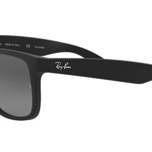 Ray-Ban RB4165 Justin Rectangular Sunglasses, Rubber Black/Polarized Light Grey Gradient Grey, 55 mm