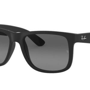 Ray-Ban RB4165 Justin Rectangular Sunglasses, Rubber Black/Polarized Light Grey Gradient Grey, 55 mm