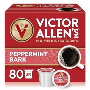 victor allen's coffee peppermint bark flavored, medium roast, 80 count, single serve coffee pods for keurig k-cup brewers