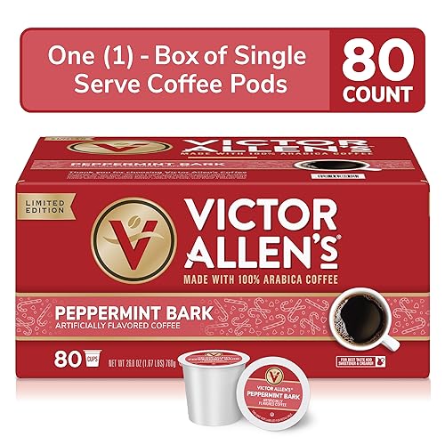 Victor Allen's Coffee Peppermint Bark Flavored, Medium Roast, 80 Count, Single Serve Coffee Pods for Keurig K-Cup Brewers