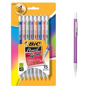 bic xtra-sparkle mechanical pencil, medium point (0.7mm), fun design with colorful barrel, 15-count