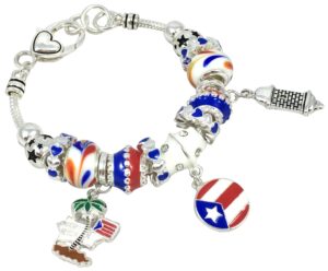 elosee puerto rico theme murano glass charm bracelet 7.5 inch (silver tone)