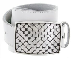 cross quilted star english silver buckle leather belt for women (white, 40)