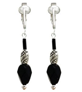 aloha earrings black art deco dangling clip-on earrings (black stylish art deco)