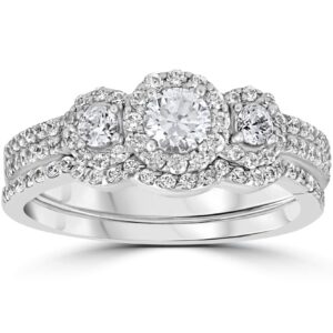 1.00ct 3-stone diamond engagement wedding ring set 10k white gold - size 8