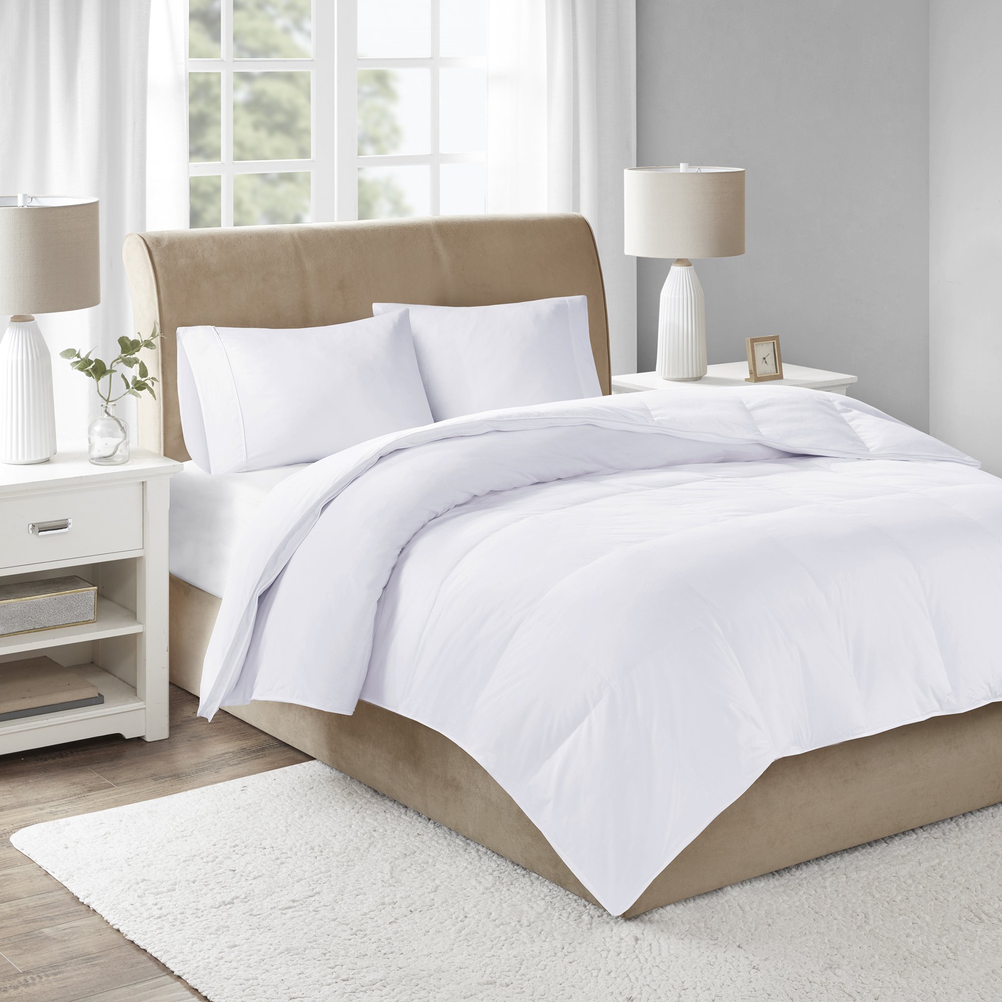 Sleep Philosophy True North 3M Scotchgard 300TC Quilted Down Comforter Cotton Sateen Cover Downproof, Feather Blend Duvet Insert, Modern Luxe All Season Bed Set King, Extra Warm