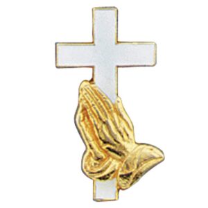 autom cross & praying hands gold plated lapel pin