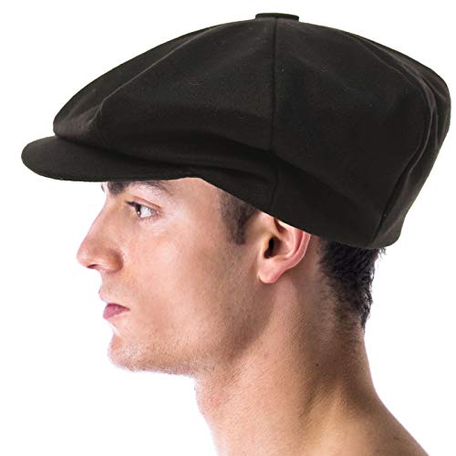 Men's 100% Winter Wool Super Oversized Newsboy Drivers Cabby Cap Hat XL Black