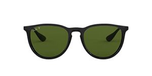 ray-ban rb4171 erika round sunglasses, black/polarized green, 54 mm