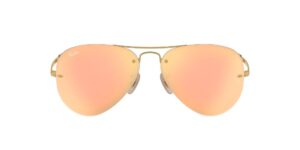 ray-ban rb3449 aviator sunglasses, gold/light brown mirrored pink, 59 mm