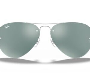 Ray-Ban RB3449 Aviator Sunglasses, Silver/Green Mirrored Silver, 59 mm