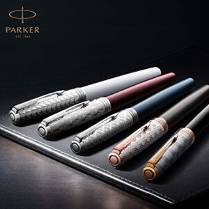 PARKER Sonnet Fountain Pen, Prestige Chiseled Silver with Gold Trim, Solid 18k Gold Medium Nib