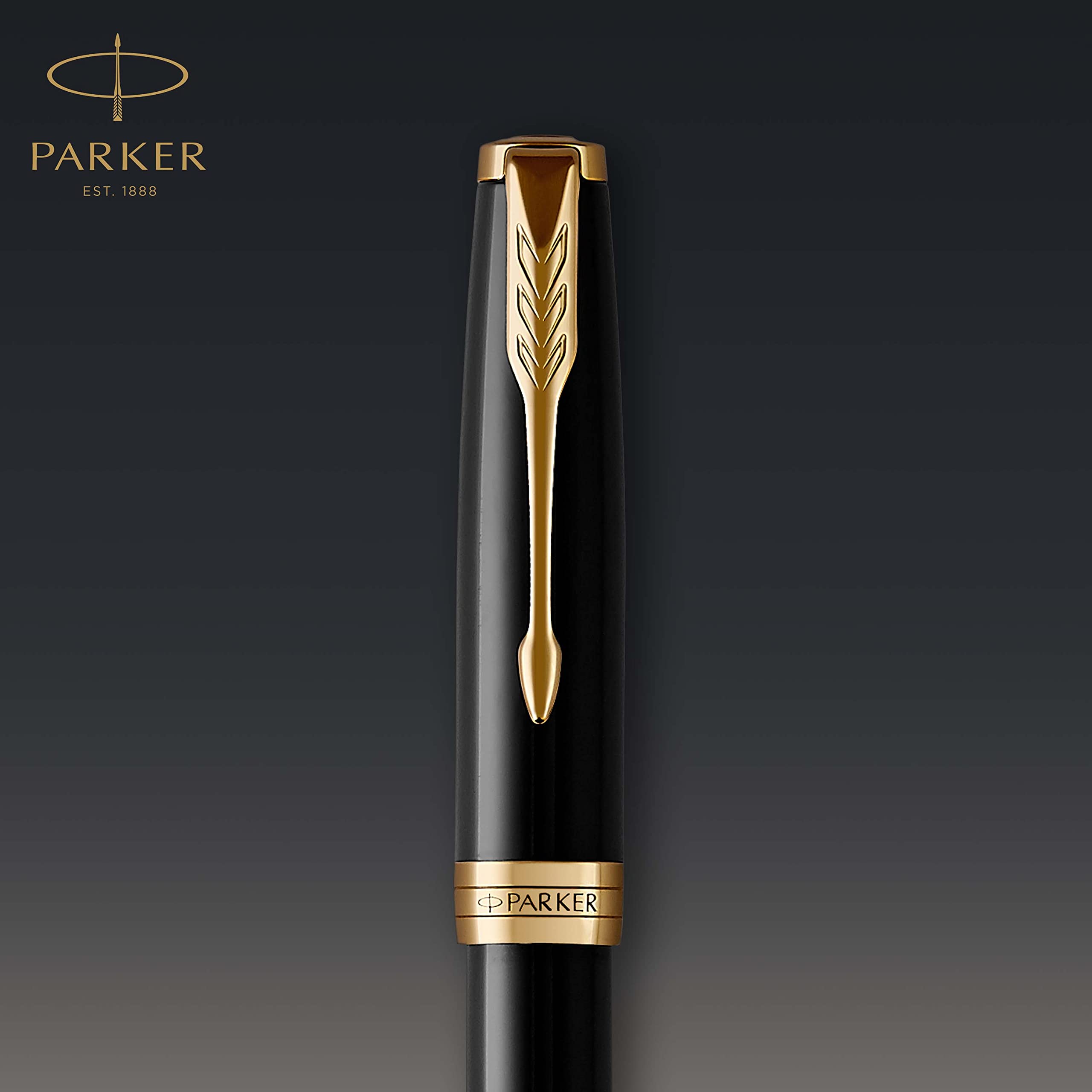 PARKER Sonnet Fountain Pen, Black Lacquer with Gold Trim, Medium Nib (1931495)