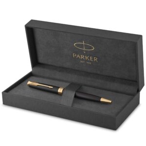 parker sonnet ballpoint pen | matte black lacquer with gold trim | medium point black ink | gift box