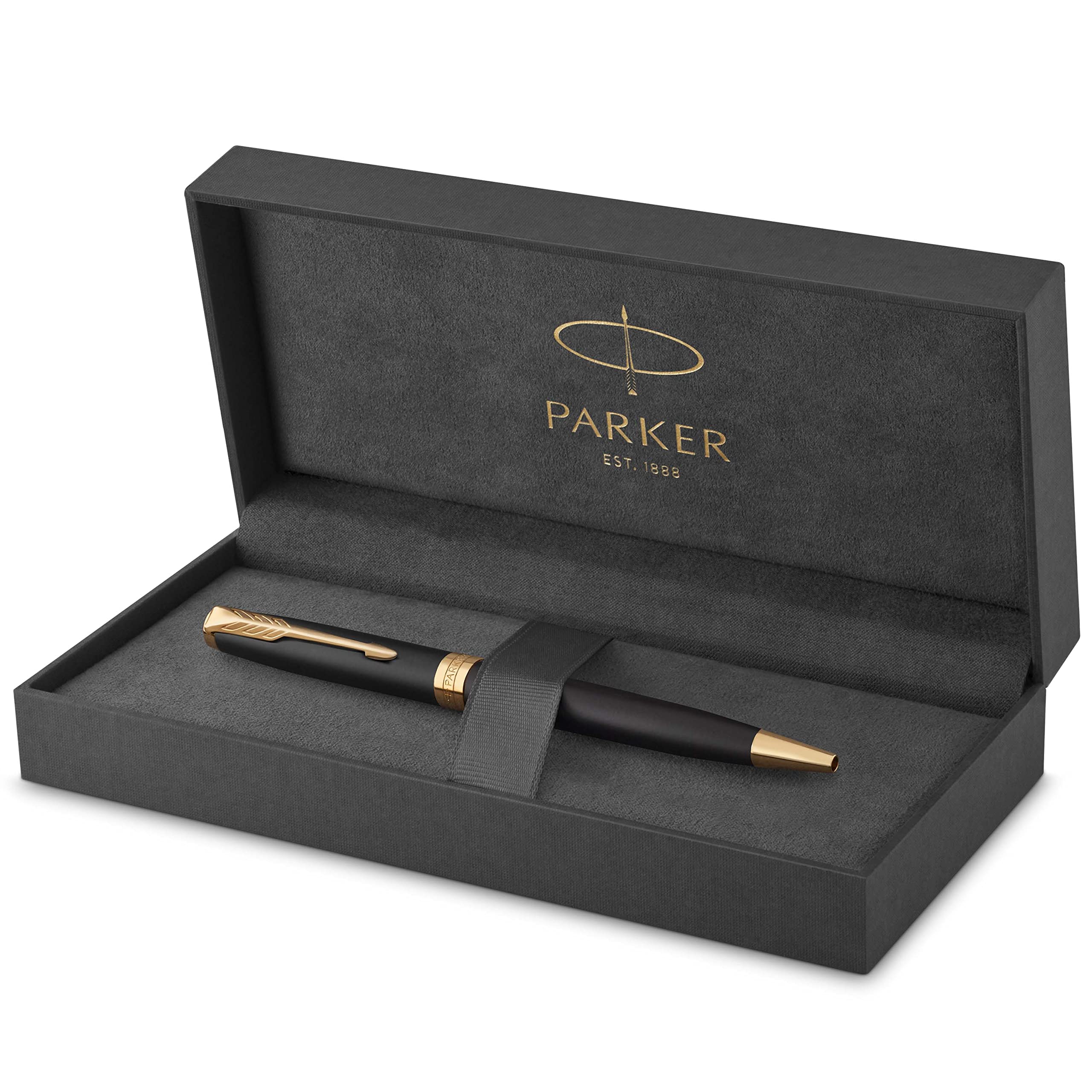 Parker Sonnet Ballpoint Pen | Matte Black Lacquer with Gold Trim | Medium Point Black Ink | Gift Box