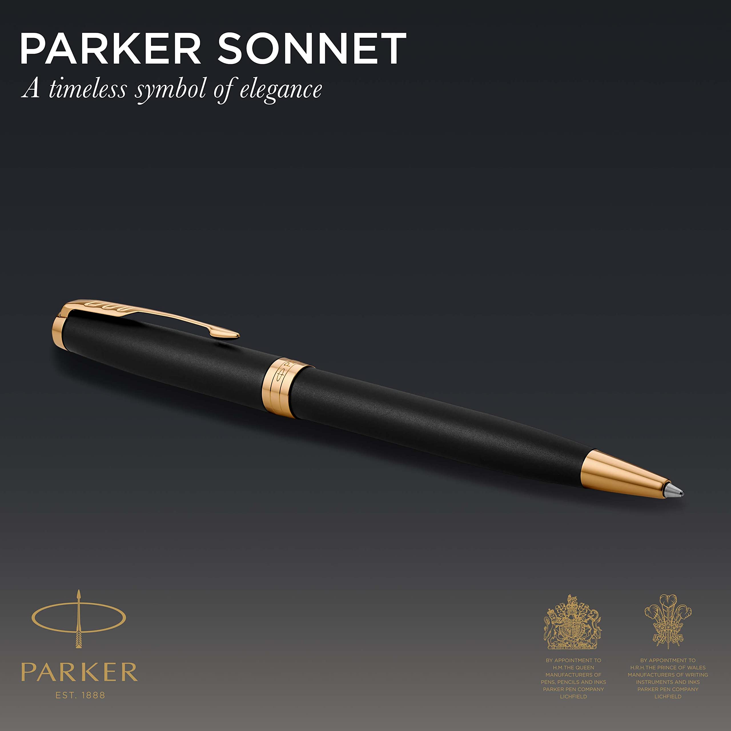 Parker Sonnet Ballpoint Pen | Matte Black Lacquer with Gold Trim | Medium Point Black Ink | Gift Box